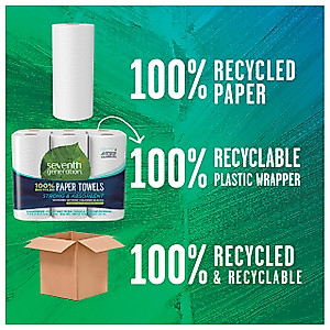 Seventh Generation 100% Recycled Paper Towels, 2 Ply, 140 Sheets, 6 Rolls