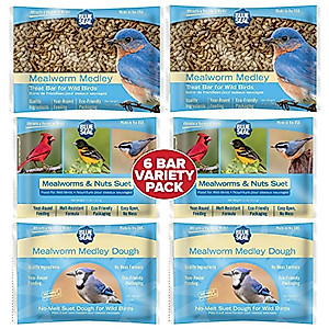 Blue Seal Mealworm Medley Suet Cakes for Wild Birds - No Mess Suet Feed, Food for Woodpeckers, Cardinals, Siskins, Sparrows & More - Suet Feeder, Bird Seed Cakes (Variety Pack of 6)