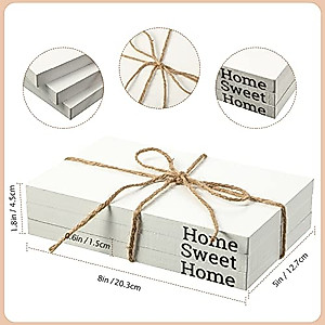Yerliker Decorative White Books Set Farmhouse Home Coffee Table Faux Stacked Books with Wood Bead,and Spherical Wicker Rattan Ball,Cotton Bowl and Vase Filler for Living Room Shelf Decor