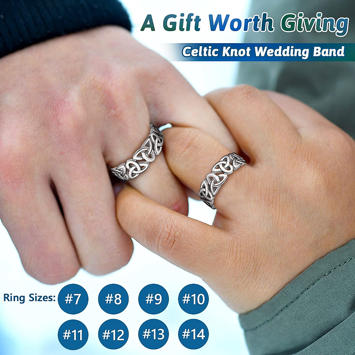 FaithHeart Irish Knot Band Ring for Women Size 8 Stainless Steel Old-school Celtic Knot Stackable Wedding Bands