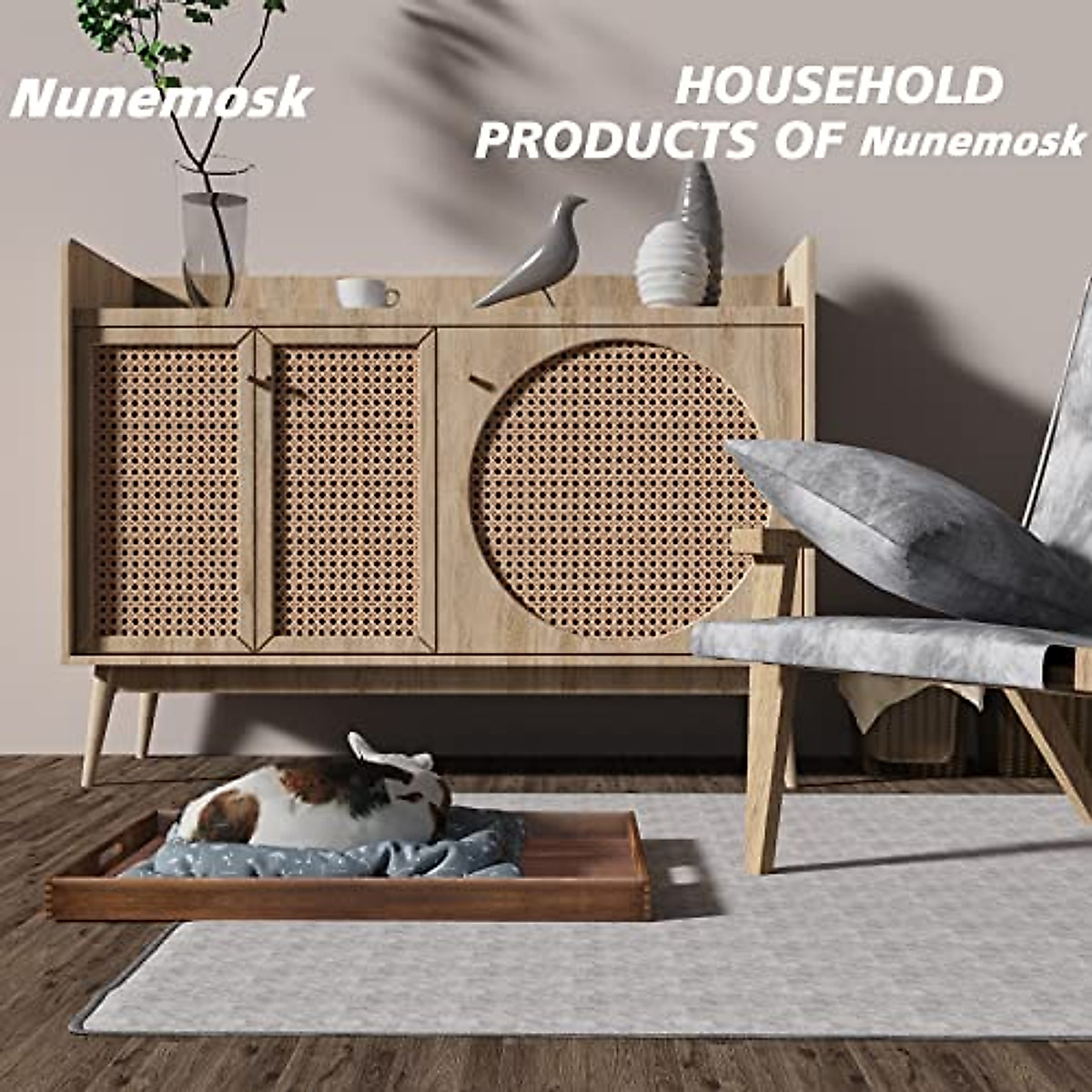 Nunemosk 28x18 inches Large Rectangle Ottoman Table Tray Wooden Solid Rectangle Serving Tray with Handle Black Walnut Platter Decorative Tray, Home Breakfast in Bed, Including 4 Walnut Coaster