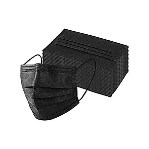 Decor and Home Disposable Face Masks, 50 Pack, Black, 3-Ply, Single Daily Use, Face Mask for Women & Men