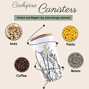 Cookspire 3-pc Porcelain Canister Set - Kitchen Storage Containers for Coffee, Sugar, Spice and Dry Food, Airtight containers, Versatile Sizes - White 8.3", Green 6.9", Blue 4.7"; Ideal Gift Set