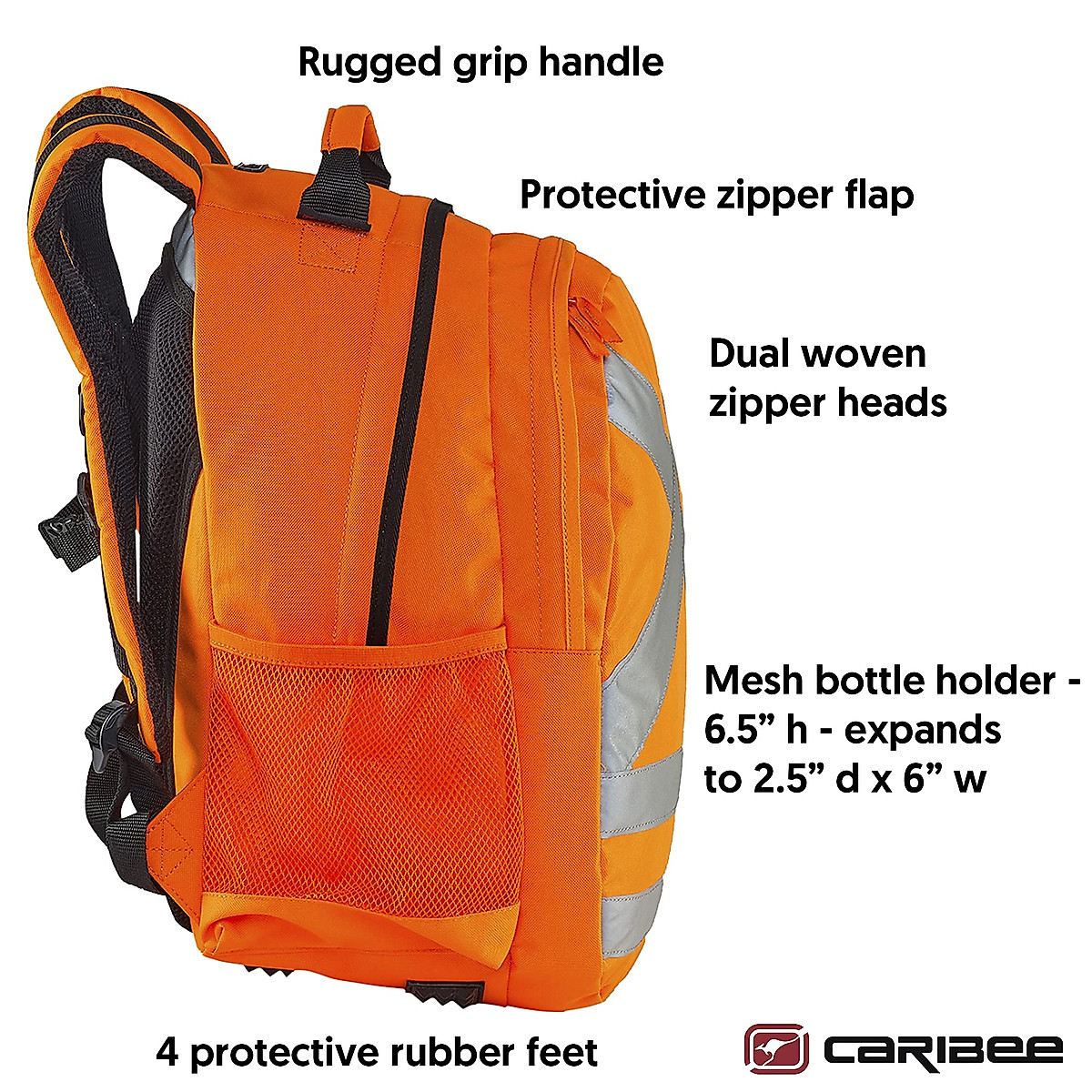 Caribee Reflective Safety and Hydration Backpack for Work, Hunting, Motorcycle and Construction in High Visibility Orange for Men and Women