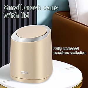 TIMIVO Mini Trash Can with Lid, Desktop Small Trash Can Garbage Can, 0.5G/2.0L Pop Up Countertop Wastebasket for Bathroom, Office, Kitchen, Desk, Car with Trash Bags 140 Pcs(Khaki)