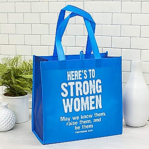 Here's To Strong Women Royal Blue 12.5 x 12 Canvas Fabric Eco Tote Handbag