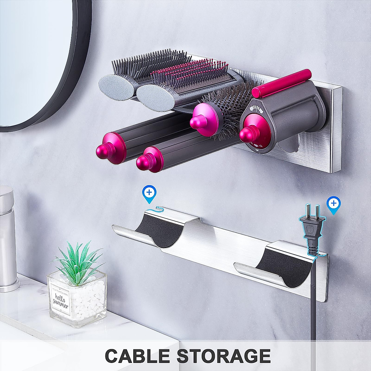 YAYINLI Wall Mount Hair Dryer Holder for 7 in 1 Curling Iron Accessories, Adhesive Blow Dryer Holder, Hair Tools Organizer & Storage Curling Iron Holder, Stainless Steel Hairdryer Straightener Holder