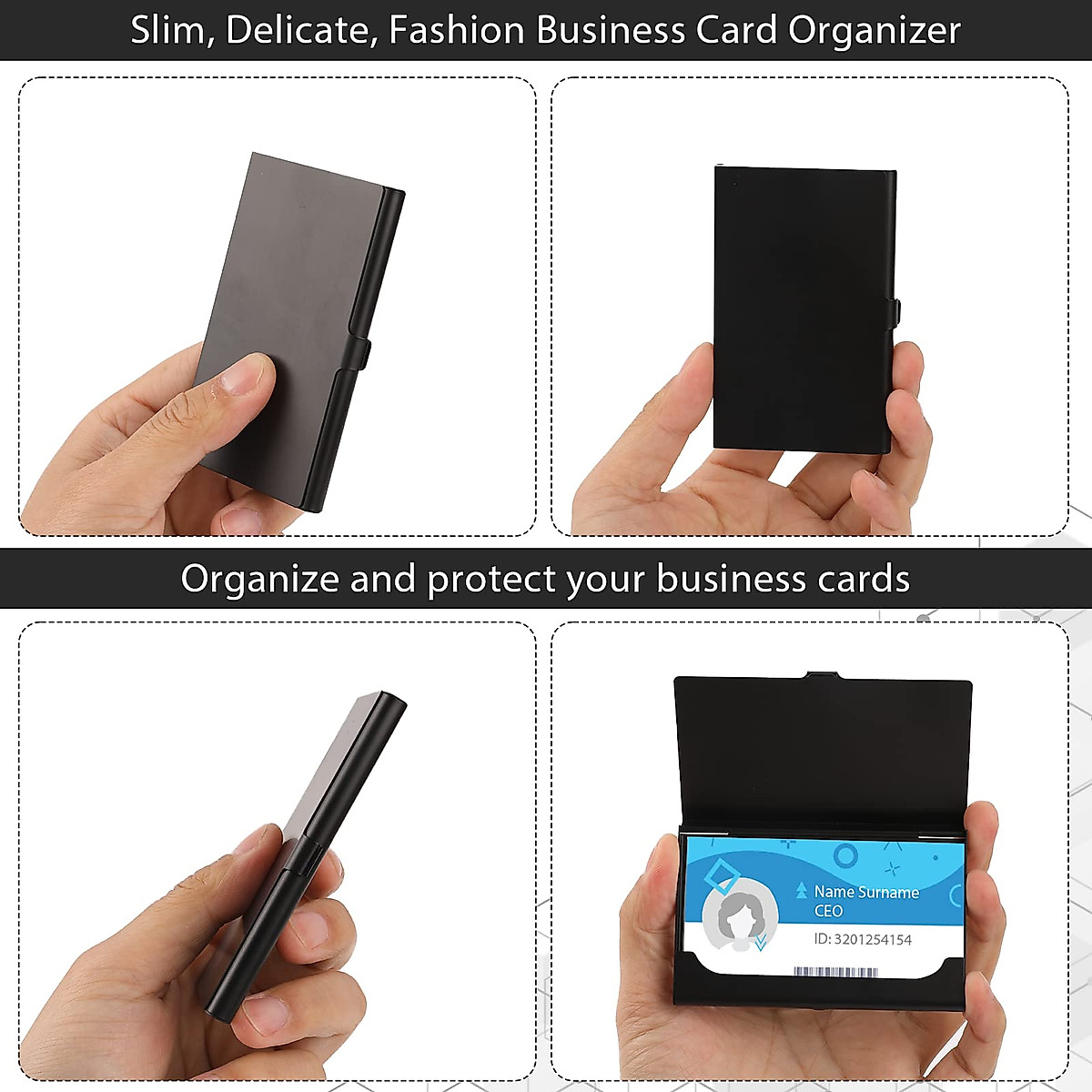 Vin Beauty Business Card Holder for Men, Business Card Case for Women, Pocket Business Card Case, Slim Business Card Wallet, Credit Card Holder, Metal Card Holders for Women Men(2Pcs Black&Silver)