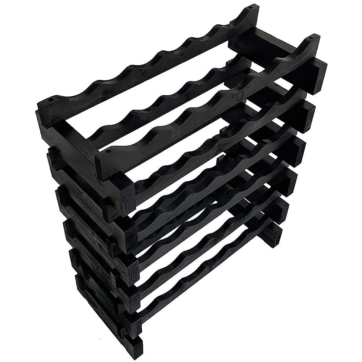 DisplayGifts Modular Stackable Wine Rack Freestanding Wooden Wine Stand Storage Holder, Thick Wood Wobble-Free Natural 36 Bottle Capacity 6 X 6 Rows (Black)
