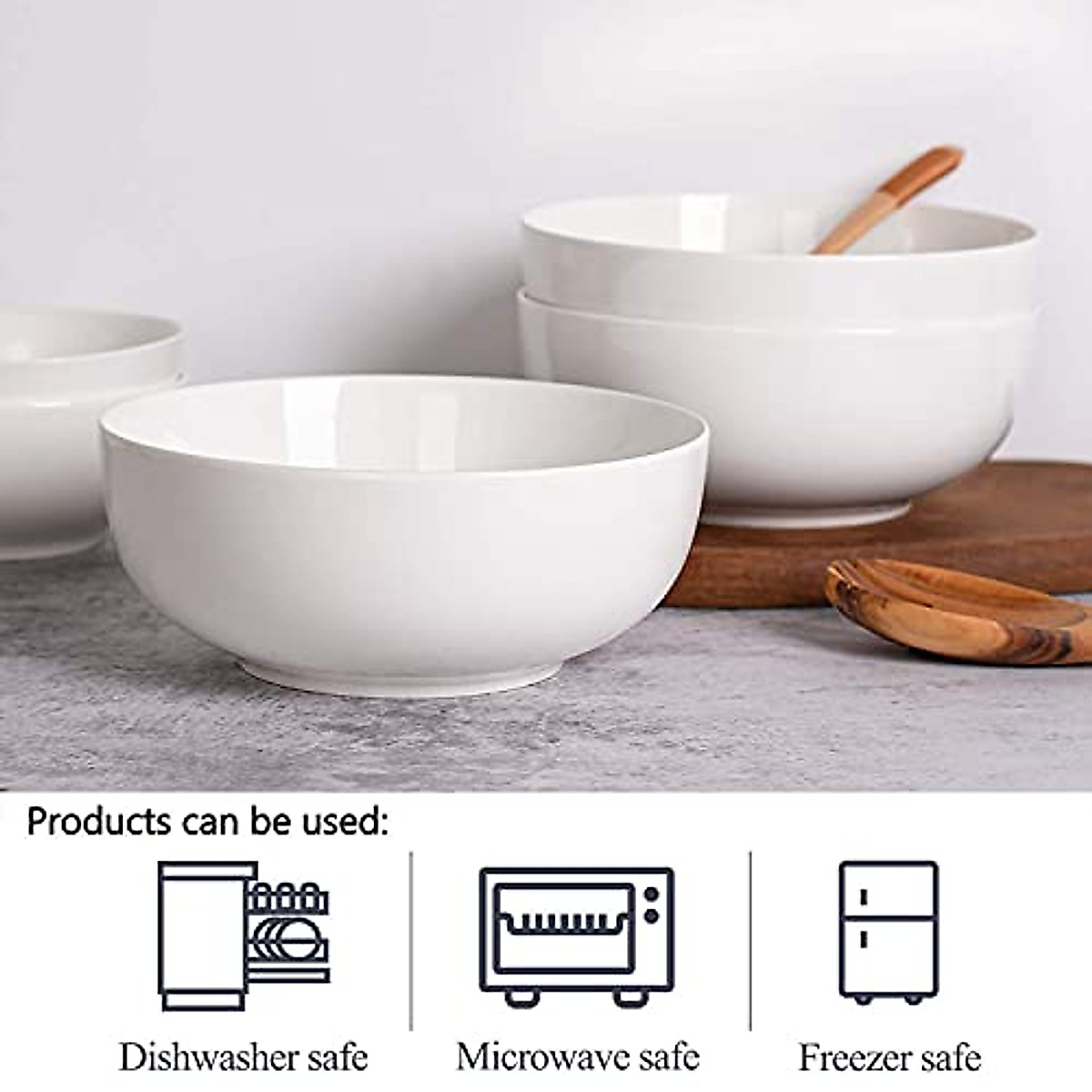 DELLING 60 Oz Large Serving Bowls Set, 8" White Soup Bowls Big Salad Bowls for Kitchen, Ceramic Mixing Bowls For Pasta, Soup, Fruit Vegetable, Ramen, Microwave & Dishwasher Safe, 3 Pack
