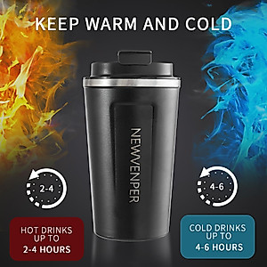 Newvenper Stainless Steel Vacuum Insulated Travel Coffee Mug, Led Temperature Display Insulated Tumbler, Leak Proof With Lid Keeps Cold And Warm, Suitable For Coffee, Tea And Beer (Black)