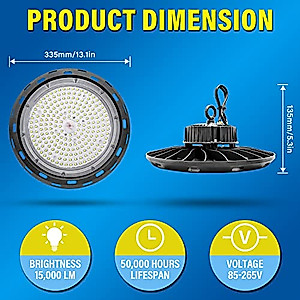 AUXTINGS 150W UFO LED High Bay Light 15000lm 6000K Daylight 600W HID/HPS Equivalent LED Shop Lights for Warehouse Shop Workshop Industrial Factory Garage Basement Barn High Bay Light