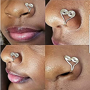 12 Pcs African Nose Cuff Non Piercing，Fake Nose Ring for Women, Nose Rings Hoop, Nose Ring Cuff Heart, Clip on Nose Ring