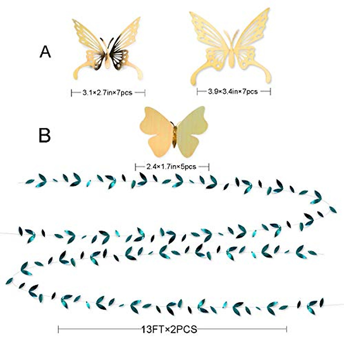 Hunter Green and Gold Hanging Tissue Lantern Flowers Pom Pom with 3D Butterflies Leaf Garland Streamer for Botanical Wedding Bridal Baby Shower Birthday Engagement Bachelorette Party Decorations