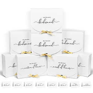 WLUSEAXI 8Pack Bridesmaid Proposal Box with Bridesmaid Cards, Bridesmaid Boxes with Ribbon, Maid Matron of Honor Proposal Box, White Boxes for Bridesmaid Proposal, Bridesmaid Proposal Gifts