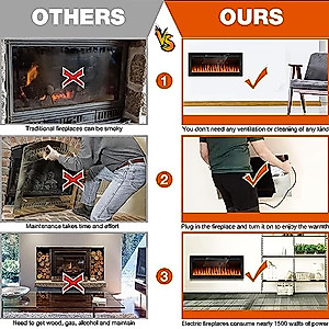 31" Mirrored Electric Fireplace Wall Mounted and Recessed, Ultra-Thin Electric Fireplace Inserts, Fireplace Heater and Linear Fireplace with Timer/Remote Control/12 Adjustable Flame Color, 750w/1500w