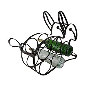 Zeckos Black Enamel Coated Metal Bunny Rabbit Wine Rack - Holds 5 Bottles - 20.5 Inches Long - Ideal for Countertops and Kitchen Displays - Whimsical Elegance