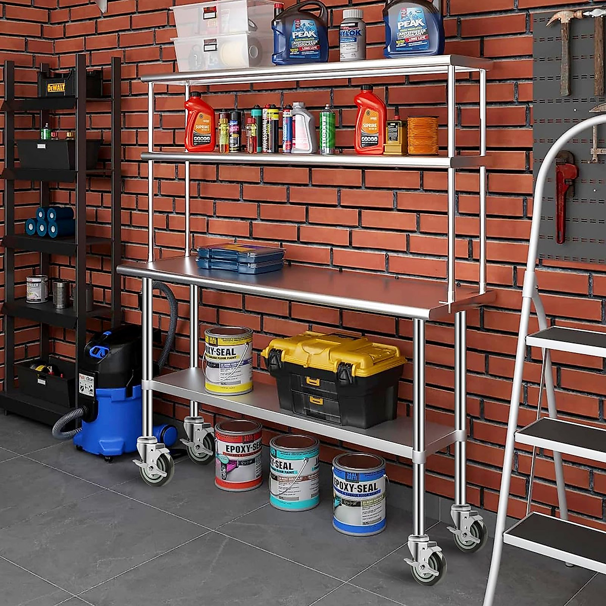 Besitu 4 inches Prep Table Wheels Set of 4, 1-1/2" and 1-5/8" Expanding Stem Caster with Side Brake for Stainless Steel Table, Cart, Furniture Legs, Commercial Kitchen Appliances, Workbench