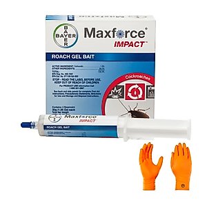 MaxForce Impact Roach Gel Bait - 4 Tubes with USA Supply Gloves & Pest Identification Card - Target German, American, Oriental, Brown, and Smoky Brown Cockroaches with Confidence.