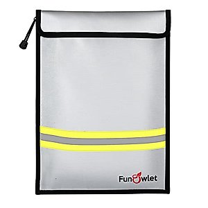 Fireproof Waterproof Money Document Bag - 15" x 11" Upgraded Zipper Bags, Fire & Water Resistant Storage Organizer Pouch for A4 A5 Documents Holder,File,Cash,Jewelry,Passport,Tablet,Laptop (Gray)
