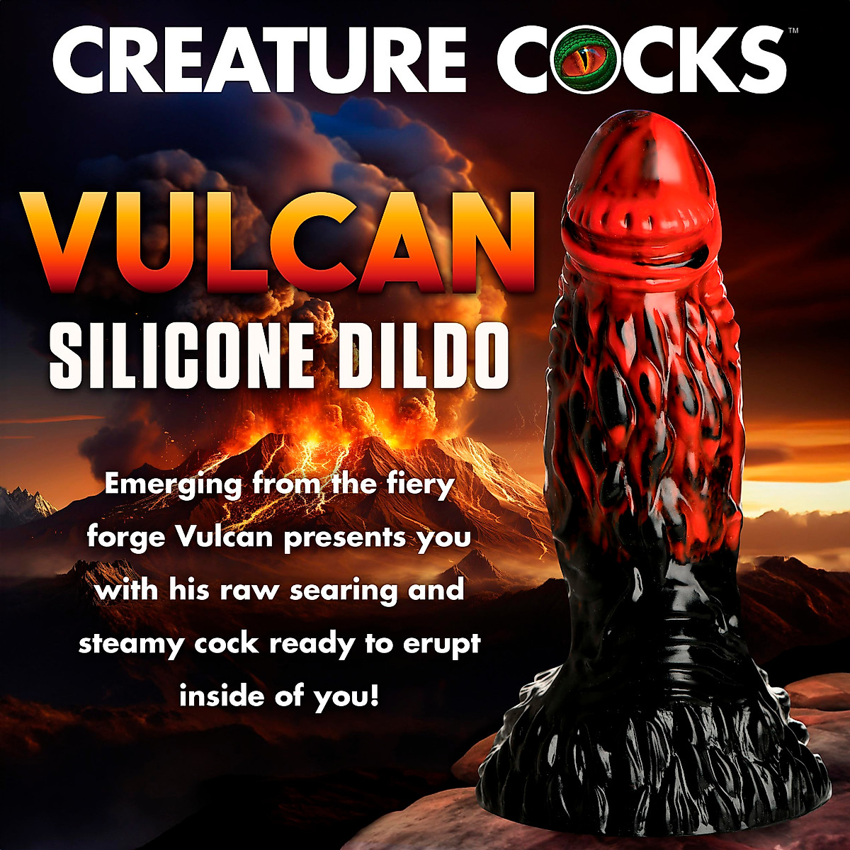 CREATURE COCKS Vulcan Silicone Dildo for Men, Women & Couples. Firm and Flexible, Strong Suction Base, Fantasy Dildo, Unique Texture. Premium Phthalate-Free & Body-Safe Silicone. 1 Piece, Red