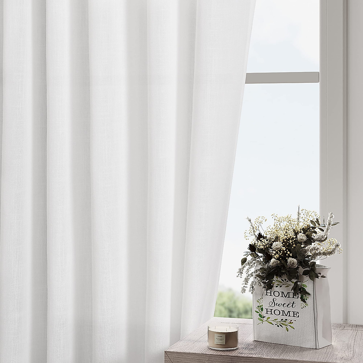 Nanspring White Kitchen Curtains 36 Inch Length Set 2 Panel Back Tab Pocket Semi Sheer Light Filtering Short Drapes Linen Farmhouse Curtain Tiers for Cafe Bathroom Basement Small Window 52x36