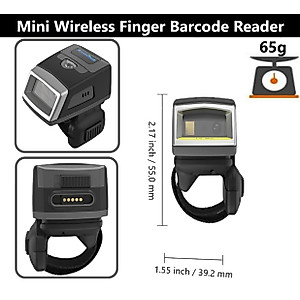 Posunitech 1D 2D Wireless Bluetooth Mini Ring Barcode Scanner IP65 EF02 Zebra SE4107 with TPU+PC & 550mAh Battery Replaceable & Battery Charger for IOS Android