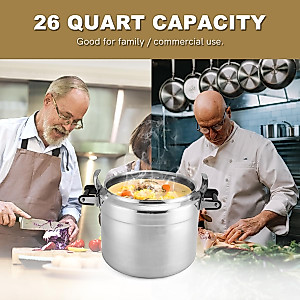 Fulgutonit Clamp On Pressure Cooker, 26 Quart Aluminum Pressure Cooker w/Ultra Safe Clamp Bar Locking System, 2 Valves for Stable High Pressure, for Family or Commercial Use