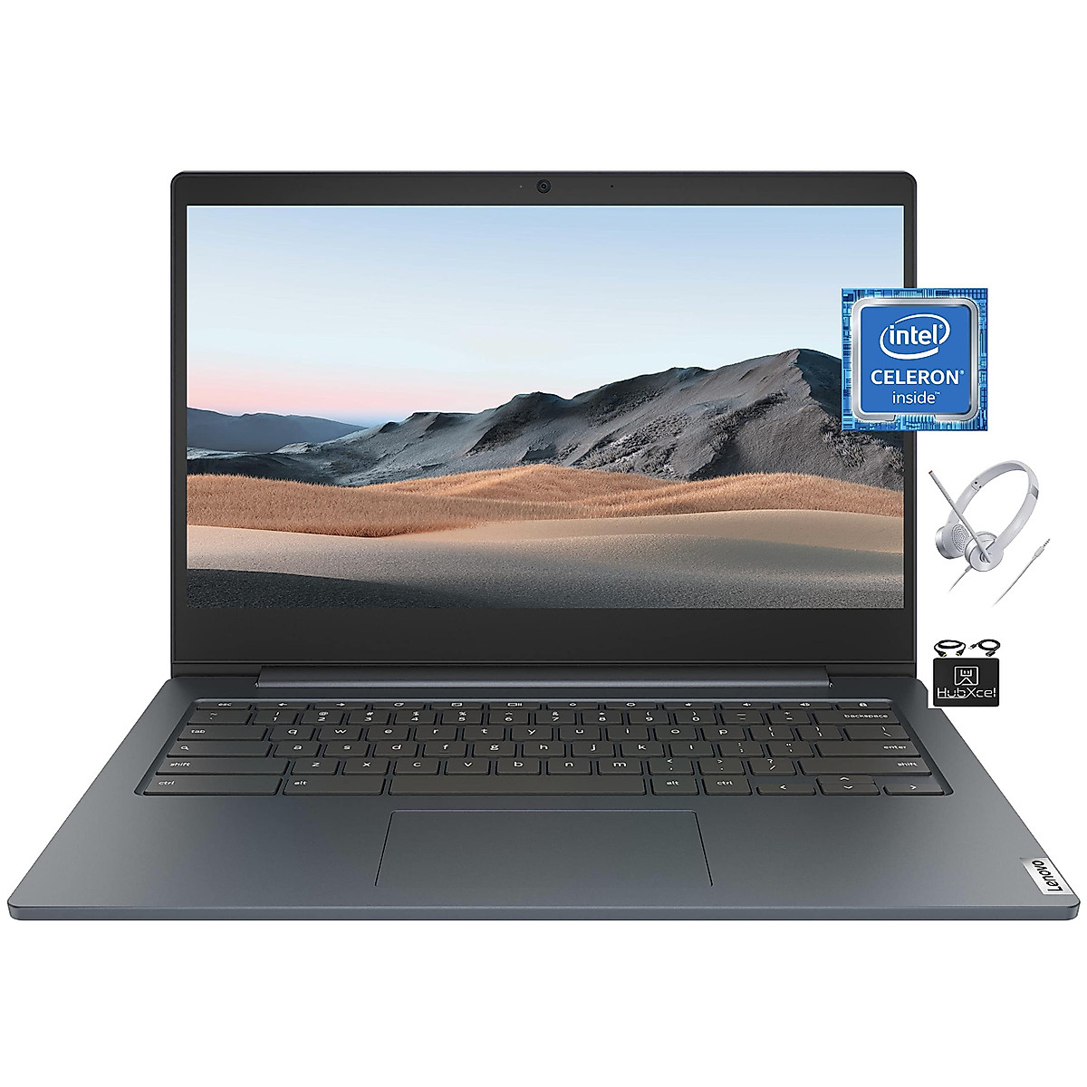 Lenovo 2022 Flagship Chromebook 14'' Thin Light Laptop Computer, Intel Celeron N4020 Processor, up to 2.80 GHz, 4GB RAM, 64GB eMMC,WiFi, Webcam, Chrome OS +Headset +HubxcelAccesory, Abyss Blue