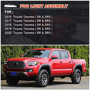 Nixon Offroad Fog Light Set Fit for 2016-2020 Toyota Tacoma SR / SR5 w/Bulb + Black Bezel Cover + Wiring Harness Kit + Universal Switch, Bumper Driving Fog Light Assembly, Fog Lamp Replacement Clear