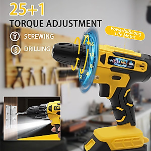 DEVONIC Cordless Drill Set,21V Electric Drill with 2 Lithium Battery and Charger,3/8"Keyless Chuck,25+1 Torque Setting and 28pcs Drill Screwdriver Bits