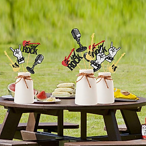 12pcs Rock and Roll Centerpiece Sticks Glitter Rock Music Party Centerpieces for Table Rock and Roll Party Table Toppers for Born to Rock Party Rockstars Birthday Party Baby Shower Supplies