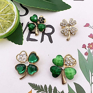 4 Pcs St. Patrick's Day Good Luck Charm Green Four Leaf Shamrock Clover Pin Brooch