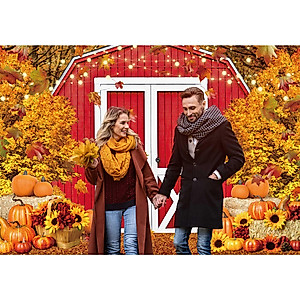 Felortte 10x8ft Polyester Fall Harvest Red Farm Backdrop for Photography Autumn Pumpkin Maple Leaves Background Thanksgiving Day Baby Shower Birthday Party Decoration Photobooth Banner Props