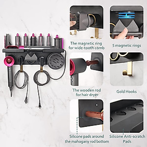 Fippkargo Wall Mount Holder Compatible with Dyson Airwrap Supersonic Hair Dryer, Rack with Hooks for Accessories, 2 in 1 Organizer for Storage Attachments Wide-Tooth Comb Diffuser Nozzle Curling Iron