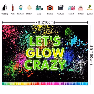 Wollmix Neon Glow Party Decorations Supplies Backdrop 7x5ft Glow in The Dark Let’s Glow Banner Photography Background Birthday Sleppover Graffiti Kids Splash Paint Black Light Photo Booth