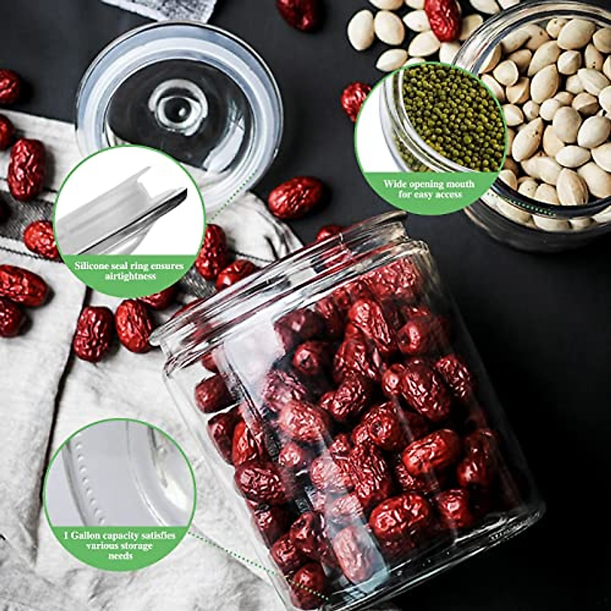 Masthome 1 Gallon Glass Storage Jars Set of 2,Airtight Cookie Jar for Flour Sugar Coffee,Clear Food Storage Canisters with Lids for Kitchen Counter Pantry Well Organization(15 pcs Food Storage Bag)