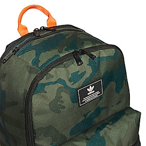 adidas Originals National 3.0 Backpack, Classic Camo Olive Cargo/Black/Impact Orange, One Size
