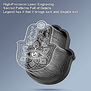 Mooncraftlogy Hamsa Crystal Tray, Wood Evil Eye Crystal Holder for Stones Display, Exquisite Engraving Crystal Organizer for Rocks, Keys, Jewelry, Essential Oil Storage, Black Meditation Zen Tray