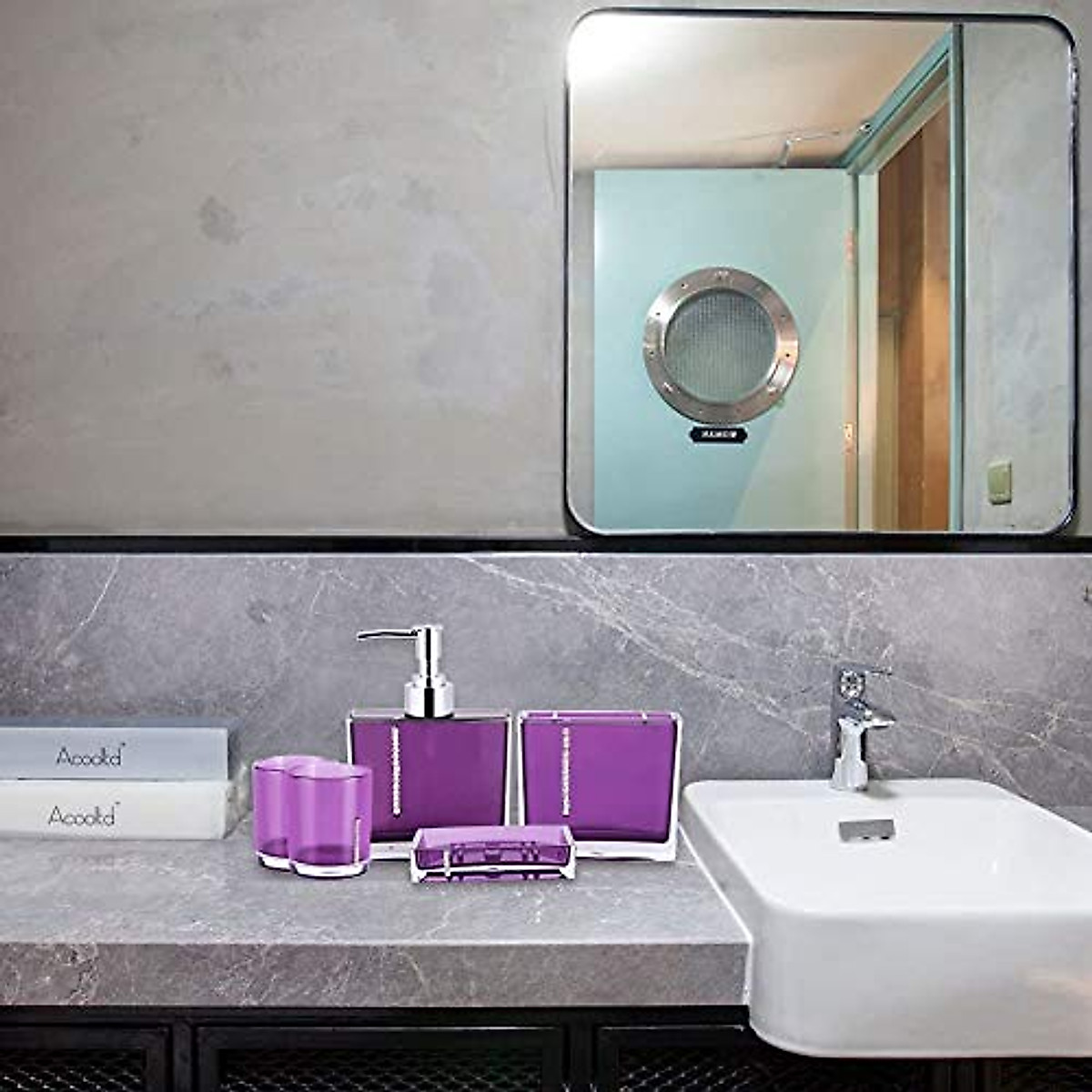 Purple Bathroom Accessories Set Purple Bathroom Accessories Bathroom Designer 5-Piece Bath Accessory Set,Acrylic Gift Set Toothbrush Holder Toothbrush Cup Soap Dispenser Soap Dish Toilet Brush Holder