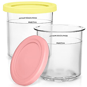 FIRJOY 16 oz. Containers | Extra Replacement Pints and Lids -Compatible with Ninja Creami NC301 NC300 NC299AMZ Series ONLY (2 Pack - Pink, Yellow)