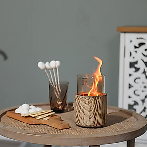 PHI VILLA Terra Fab Round Mini Tabletop Fireplace Indoor Outdoor Portable Tabletop Fire Pit Bowl Burning Ethanol or Gel Fuel w/Fire Cover & Windshield for Balcony or Living Room, Brown