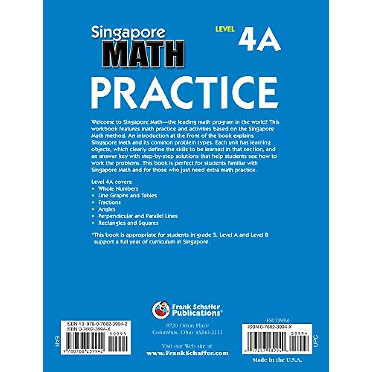 Singapore Math Level 4A 5th Grade Math Workbooks, Singapore Math Grade 5, Whole Numbers, Angles, and Fractions Workbook, 5th Grade Math Classroom or Homeschool Curriculum