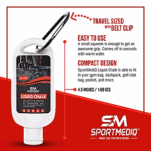 SPORTMEDIQ Pro Grade Liquid Chalk – 1 Pack - Mess Free Professional Hand Grip for Gym, Weightlifting, Rock Climbing, Gymnastics, Rock Climbing - Dries in Seconds - 1.69oz Travel Size with Belt Clip