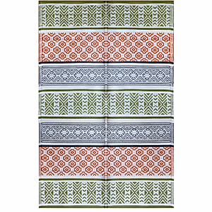 BalajeesUSA Outdoor Rugs 9x12 ft Large Plastic Patio Green, Orange Affordable Multipurpose Woven Plastic Straw All-Weather Waterproof Reversible Camper mat Backyard Picnic Sports Camps Tent Picnic