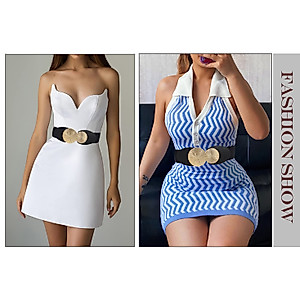 losofar Women Elastic Wide Stretchy Waist Cinch Belt Retro Fashion Automatic Buckle Waistband (black gold, waist below 42")