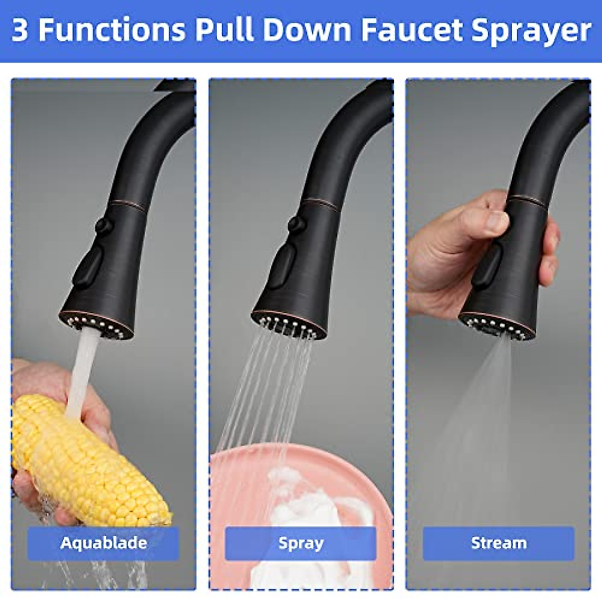 iFealClear Kitchen Faucet Head Replacement, 3 Modes Pull Down Faucet Spray Head Replacement Compatible with Moen Delta Kitchen Sink Faucet, 9 Adapters Available, Oil Rubbed Bronze