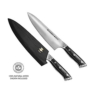 Professional 8" Chef Knife High Grade 1.4116 Stainless Steel. Ultra-premium G-10 fiberglass handle. Premium Wood Sheath INCLUDED!