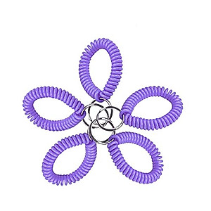 Lucky Line 2” Spiral Wrist Coil with Steel Key Ring, Flexible Wrist Band Key Chain Bracelet, Stretches to 12”, Purple 1 PK (410651)