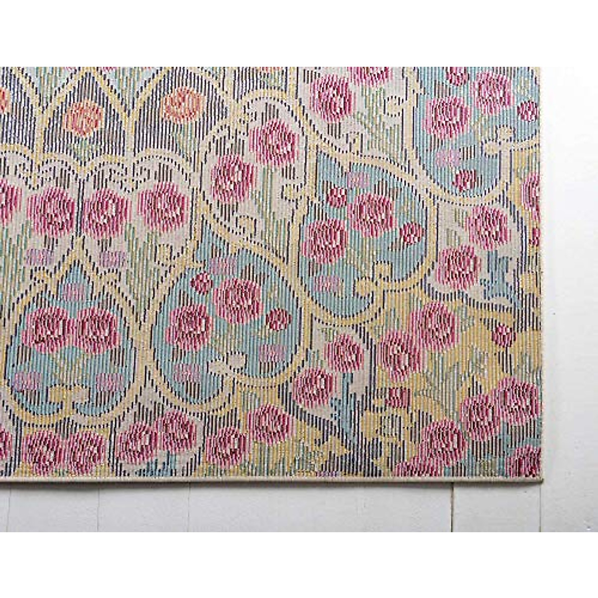 Unique Loom Vita Collection Bright Bohemian Over-Dyed Circular Floral Patterned Traditional Vintage Area Rug, 8 ft x 10 ft, Multi/Yellow